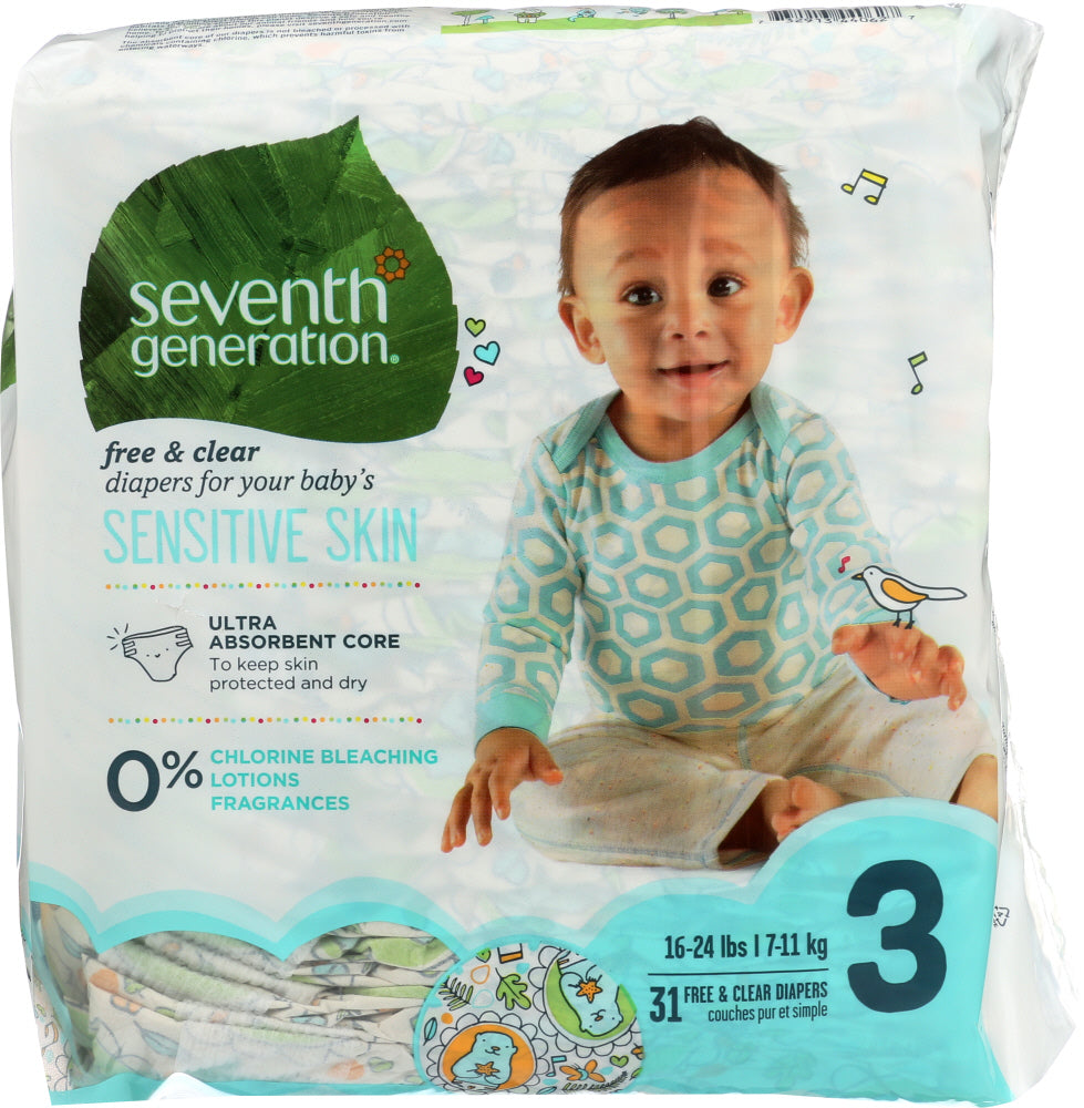 SEVENTH GENERATION: Baby Free & Clear Diapers Size 3 16-28 lbs, 31 pc ...