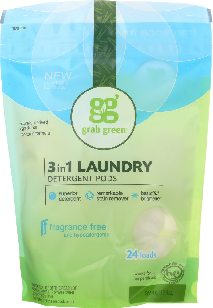 GRABGREEN: 3-in-1 Laundry Detergent 24 Loads Fragrance Free, 15.2 oz ...
